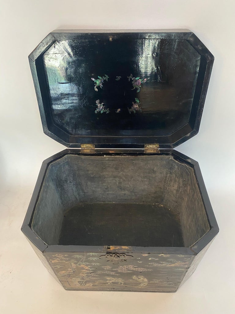 19th Century Two Shell Inlaid Black Lacquer Big Chinese Storage Boxes ...