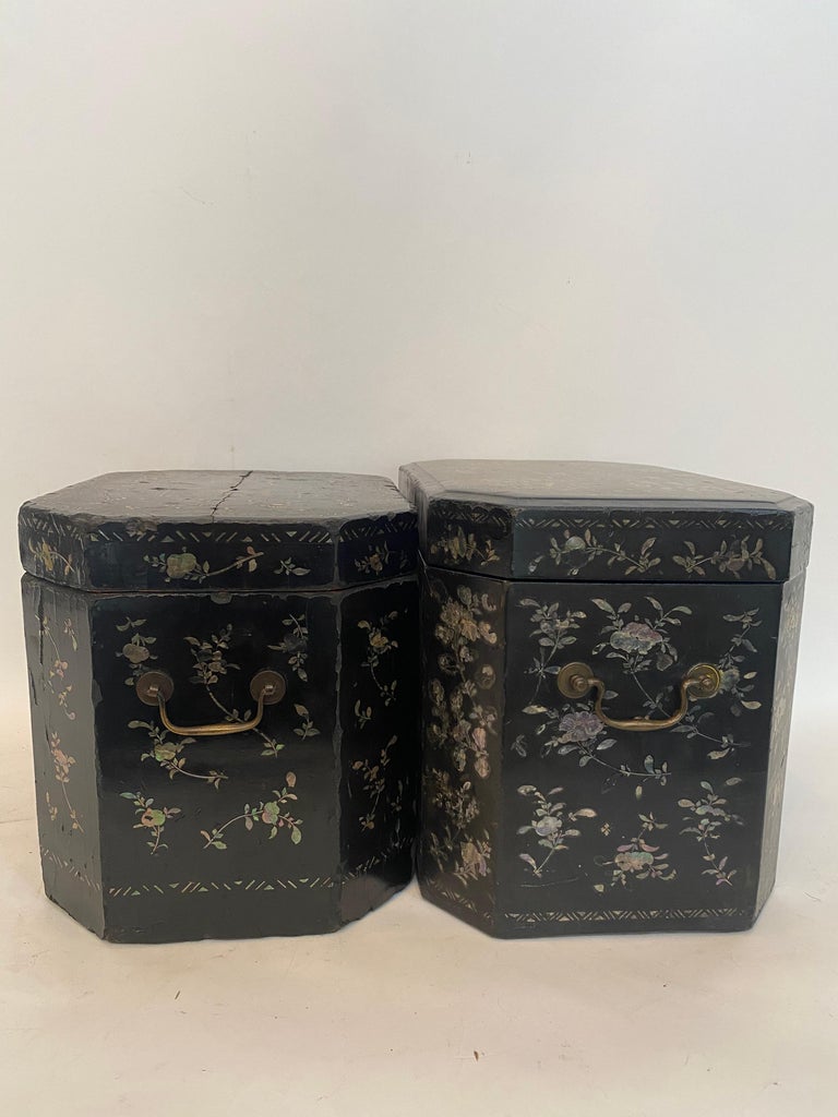 19th Century Two Shell Inlaid Black Lacquer Big Chinese Storage Boxes ...