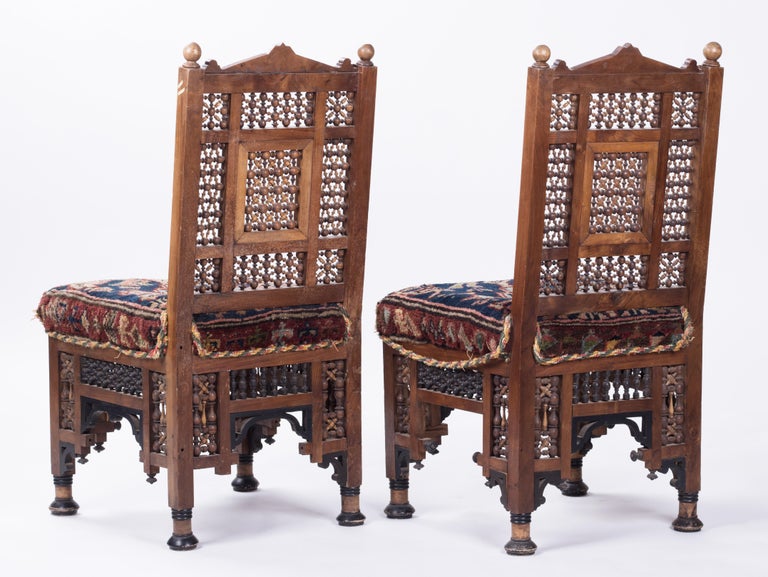 19th Century Pair of Turkish Richly Decorated Hand Carved Wooden Chairs ...