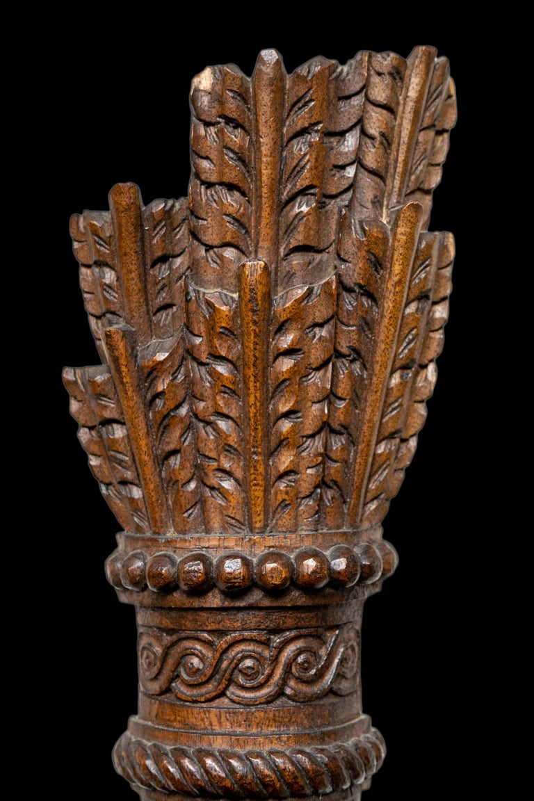 19th Century Pair of Two Arm Carved Wood Quiver Sconces with Carved ...