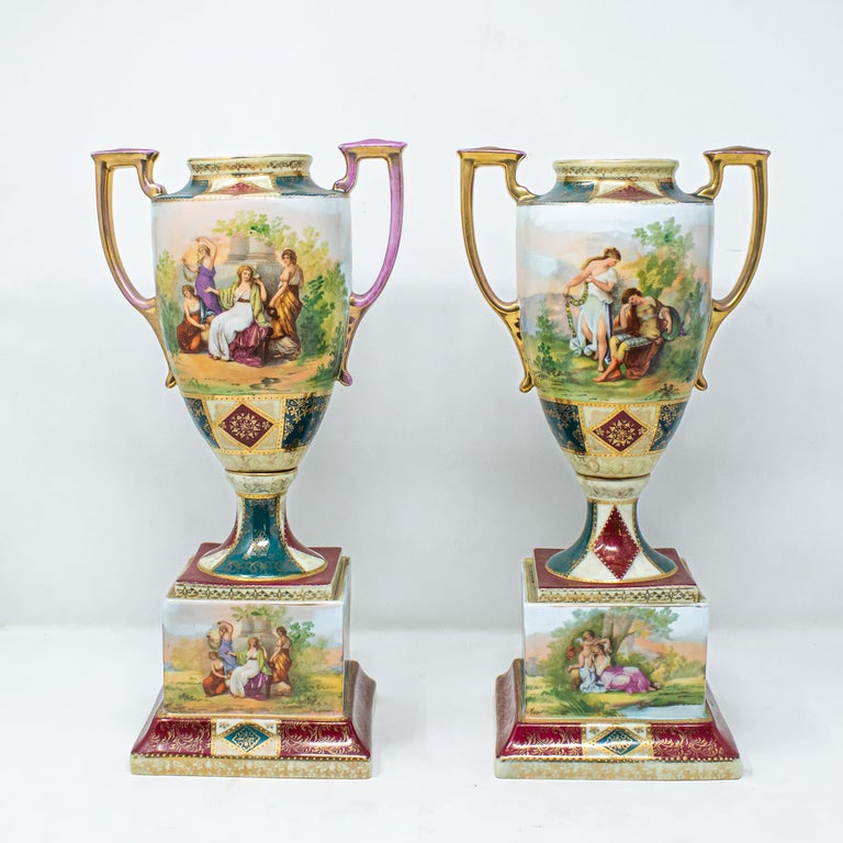 19th Century Pair of Vases Porcelain Austrian Workshop For Sale at 1stDibs