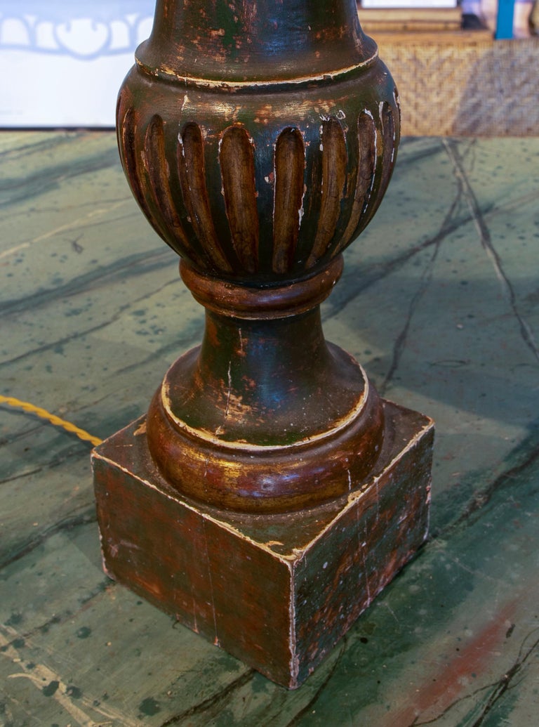19th Century, Pair of Wooden Baluster Lamps Polychromed in Green For ...