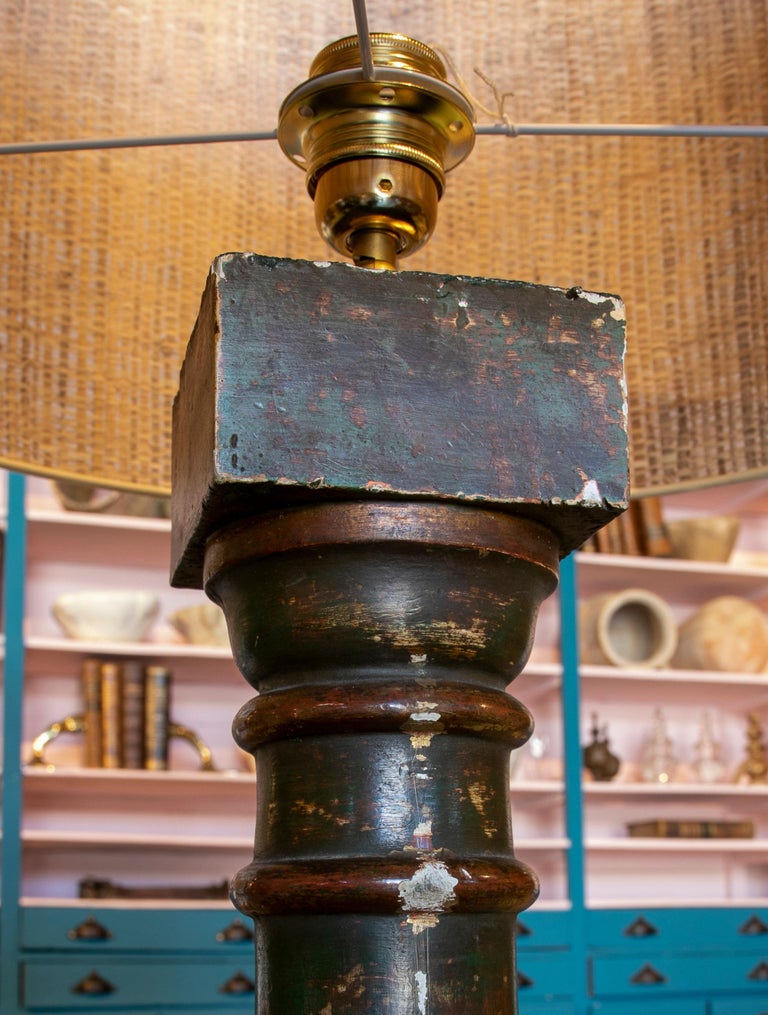 19th Century, Pair of Wooden Baluster Lamps Polychromed in Green For ...