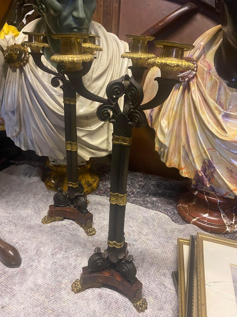 19th Century Pair Regency Bronze Three Light Candlesticks For Sale at ...