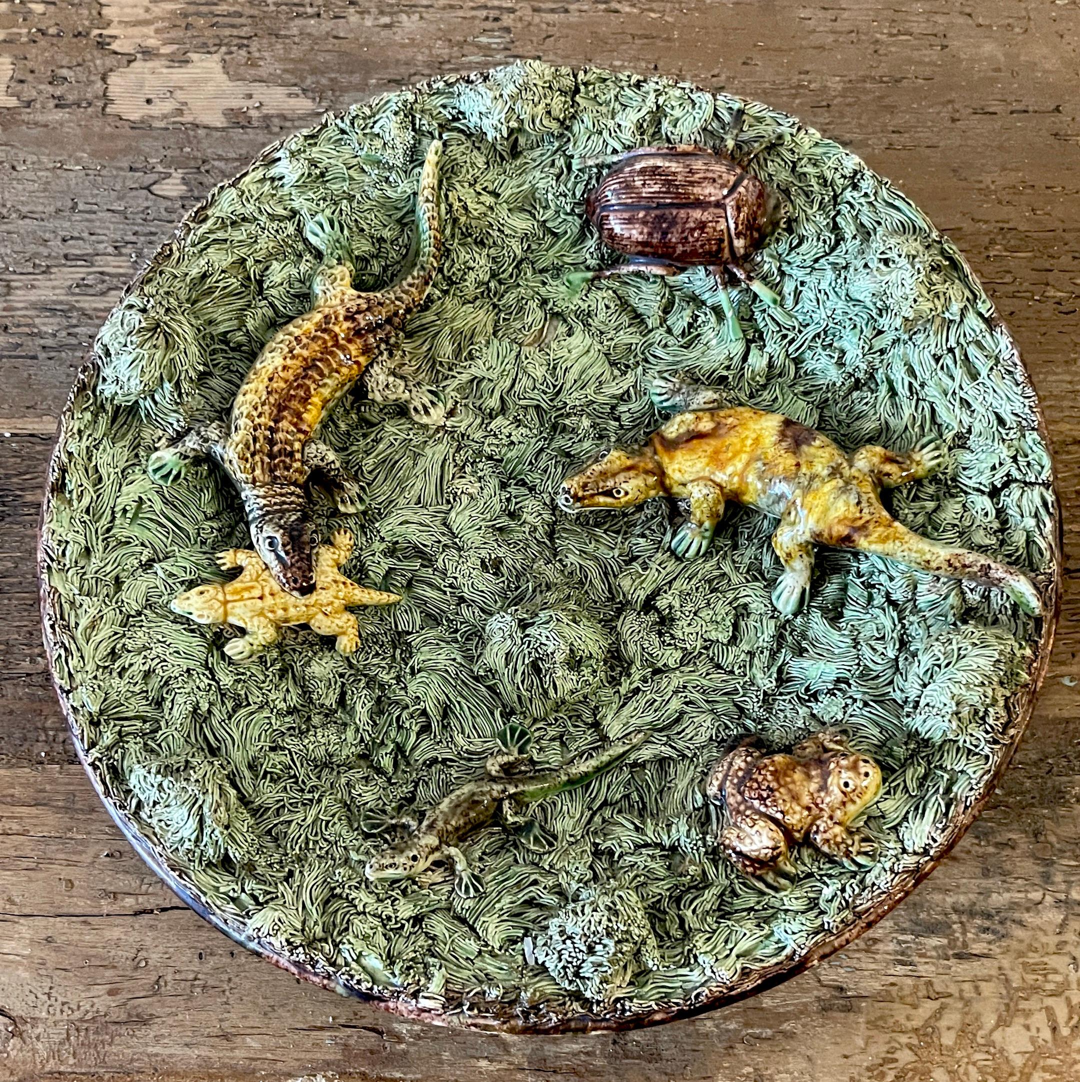 19th Century Palissy Majolica Reptiles in Landscape Wall Plate For Sale ...