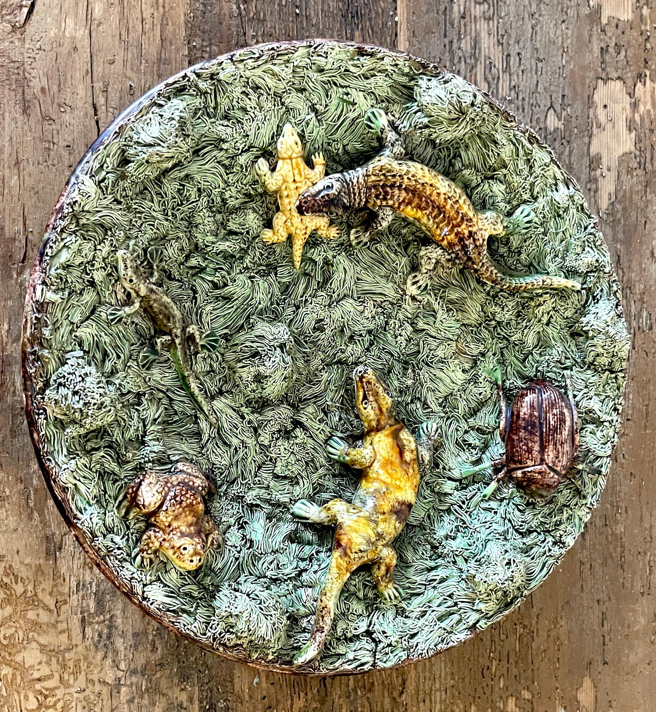 19th Century Palissy Majolica Reptiles in Landscape Wall Plate For Sale ...