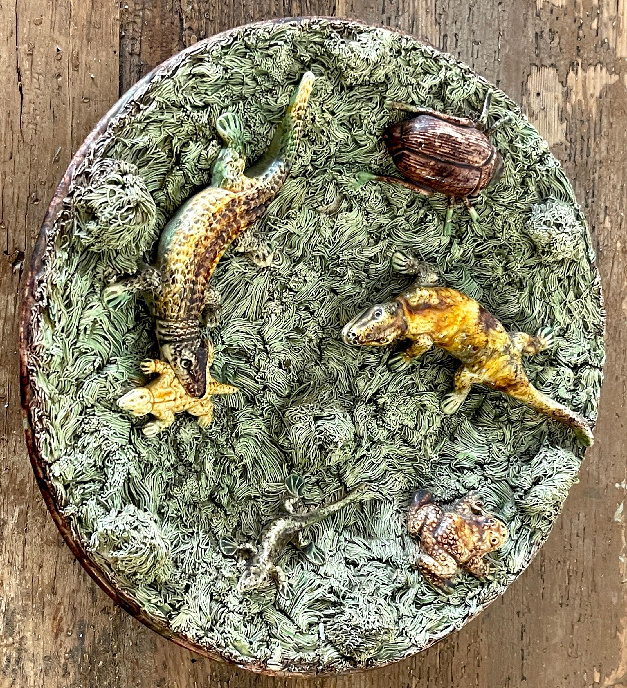 19th Century Palissy Majolica Reptiles in Landscape Wall Plate For Sale ...