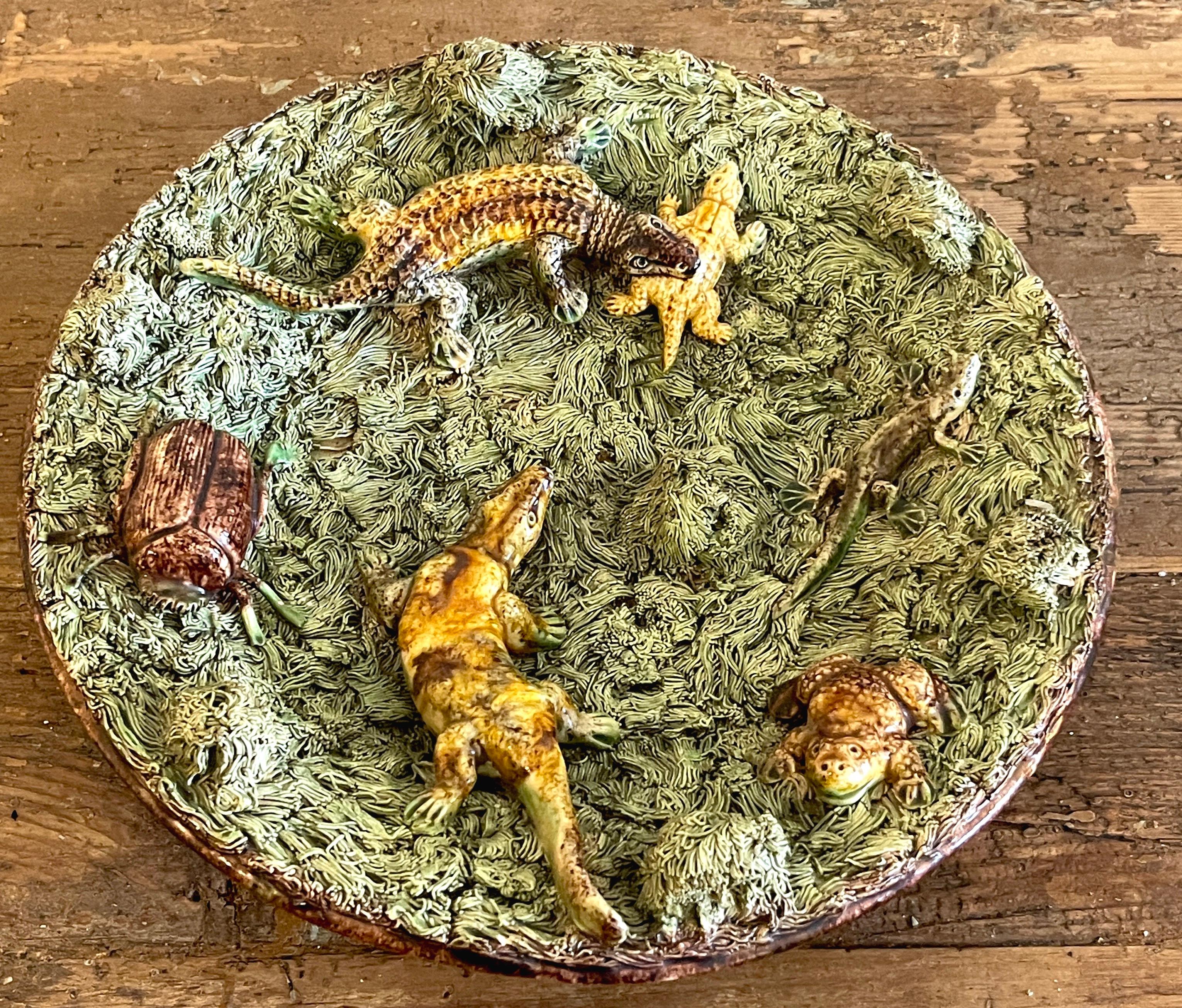19th Century Palissy Majolica Reptiles in Landscape Wall Plate For Sale ...