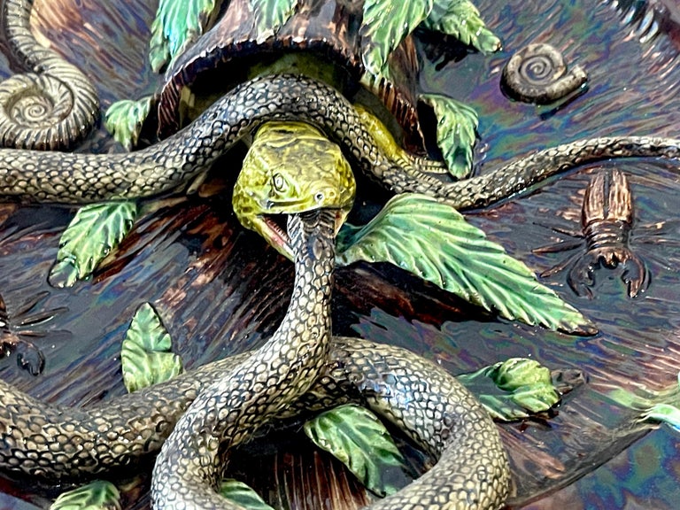 19th Century Palissy Majolica Snake and Lizard Charger For Sale at 1stDibs