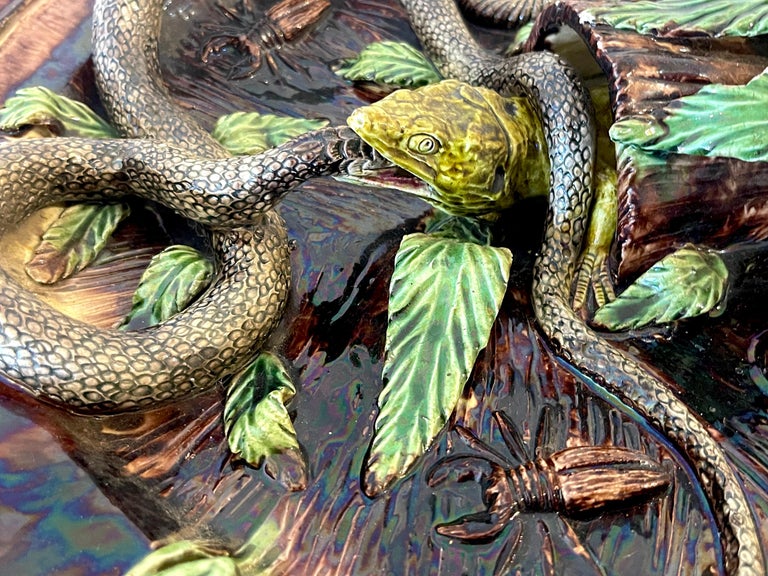 19th Century Palissy Majolica Snake and Lizard Charger For Sale at 1stDibs
