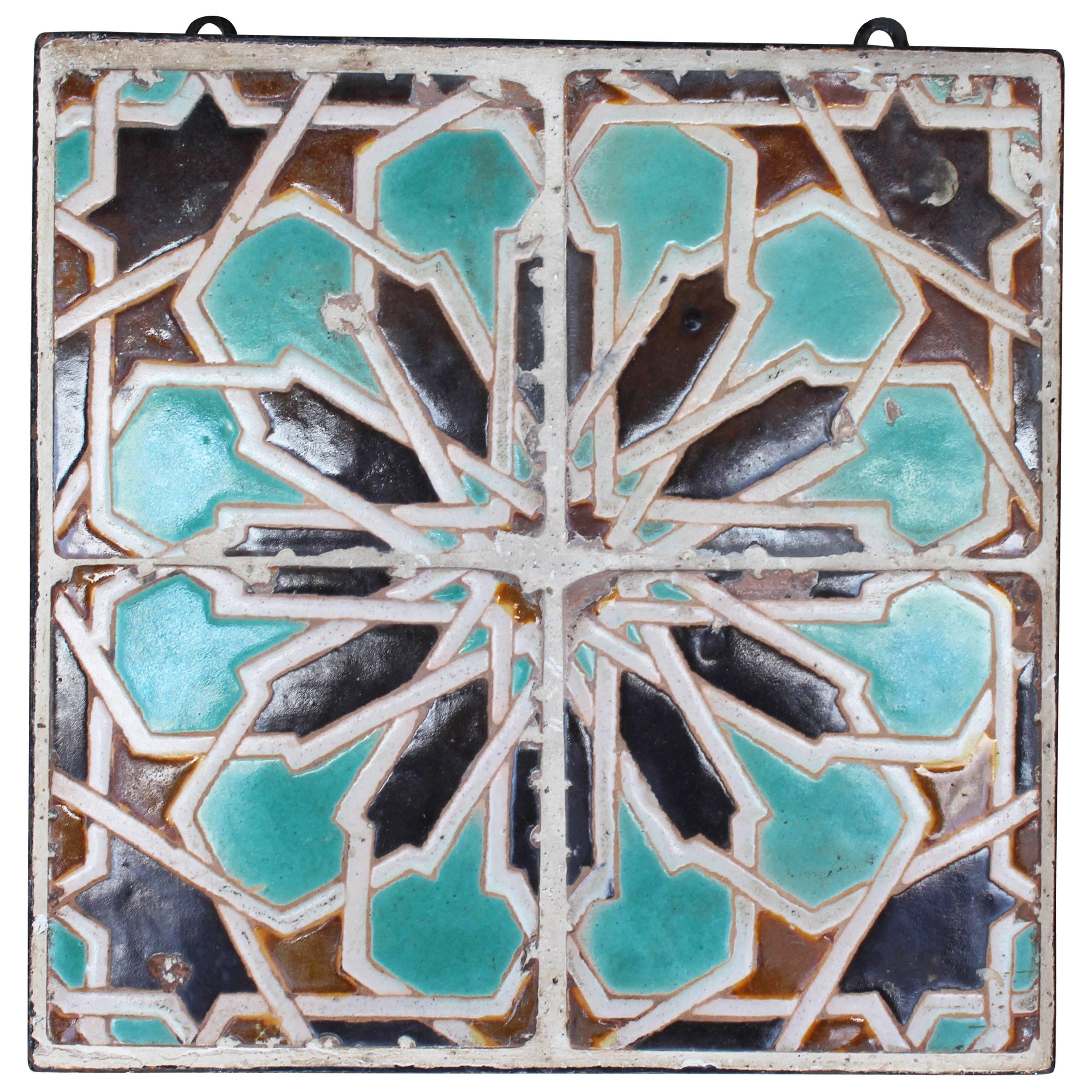 Portuguese Hand-Painted Glazed Ceramic Tile Panel at 1stDibs