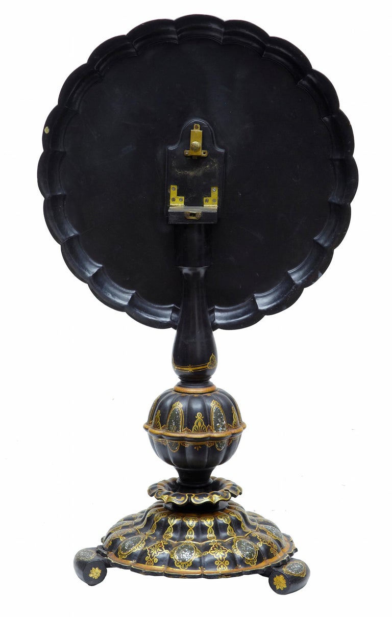 19th Century Papier Mache and Painted Mother of Pearl Inlaid Tilt-Top ...