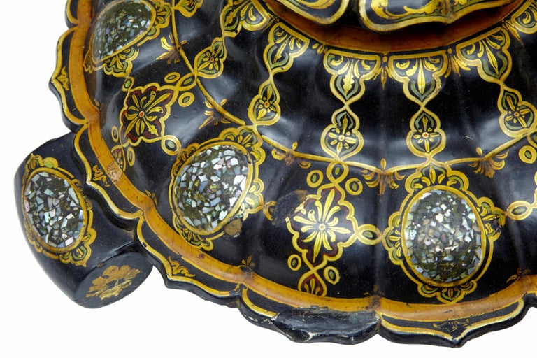 19th Century Papier Mache and Painted Mother of Pearl Inlaid Tilt-Top ...