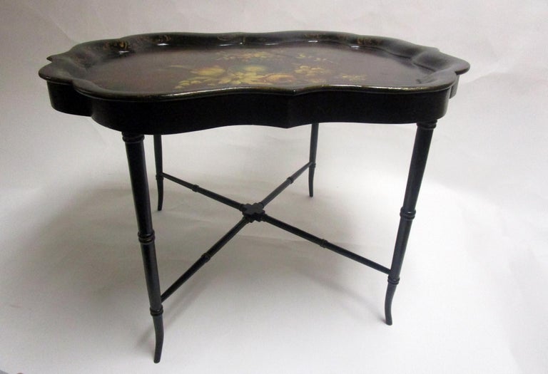 19th Century Papier Mâché Scalloped Tray Table on Faux Bamboo Base For ...
