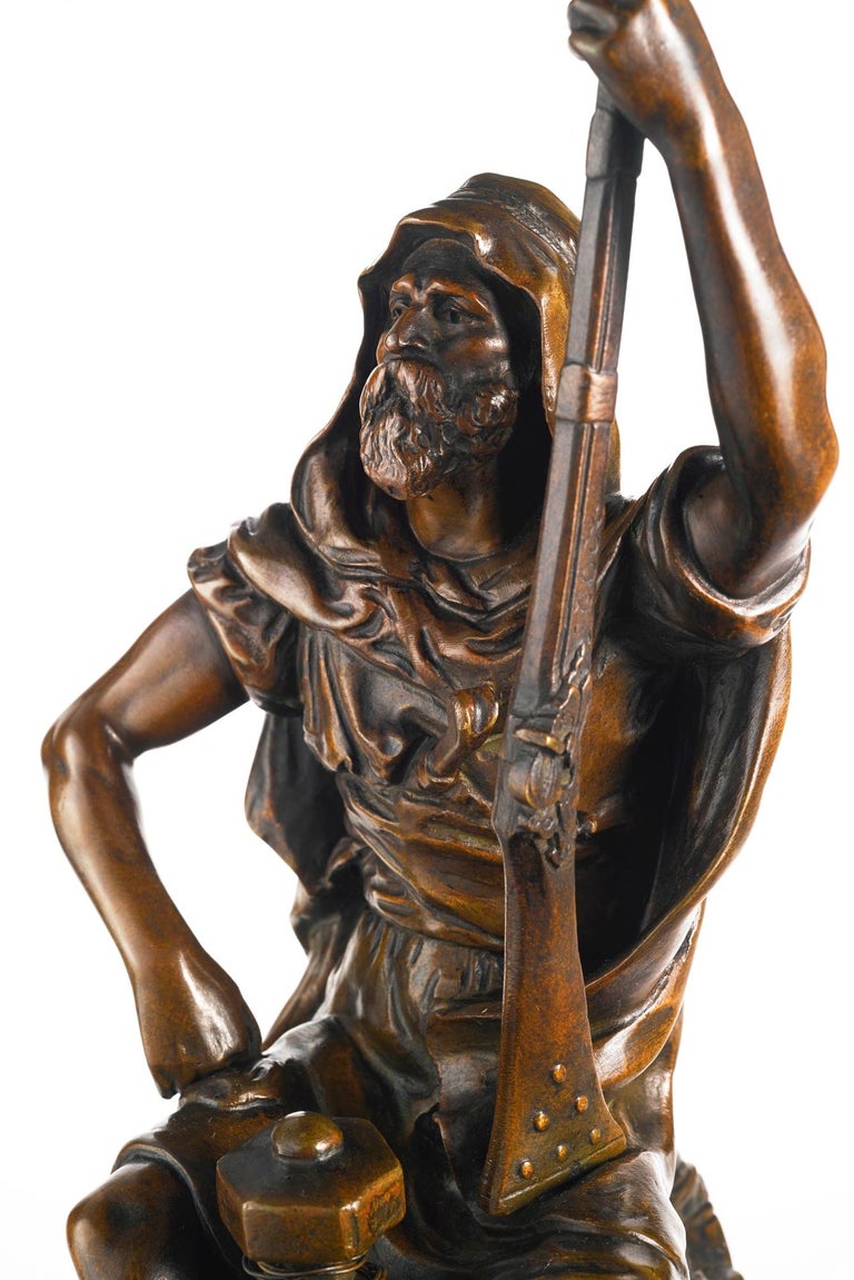 19th Century Patinated Bronze Orientalist Sculpture Arab Warrior on a ...