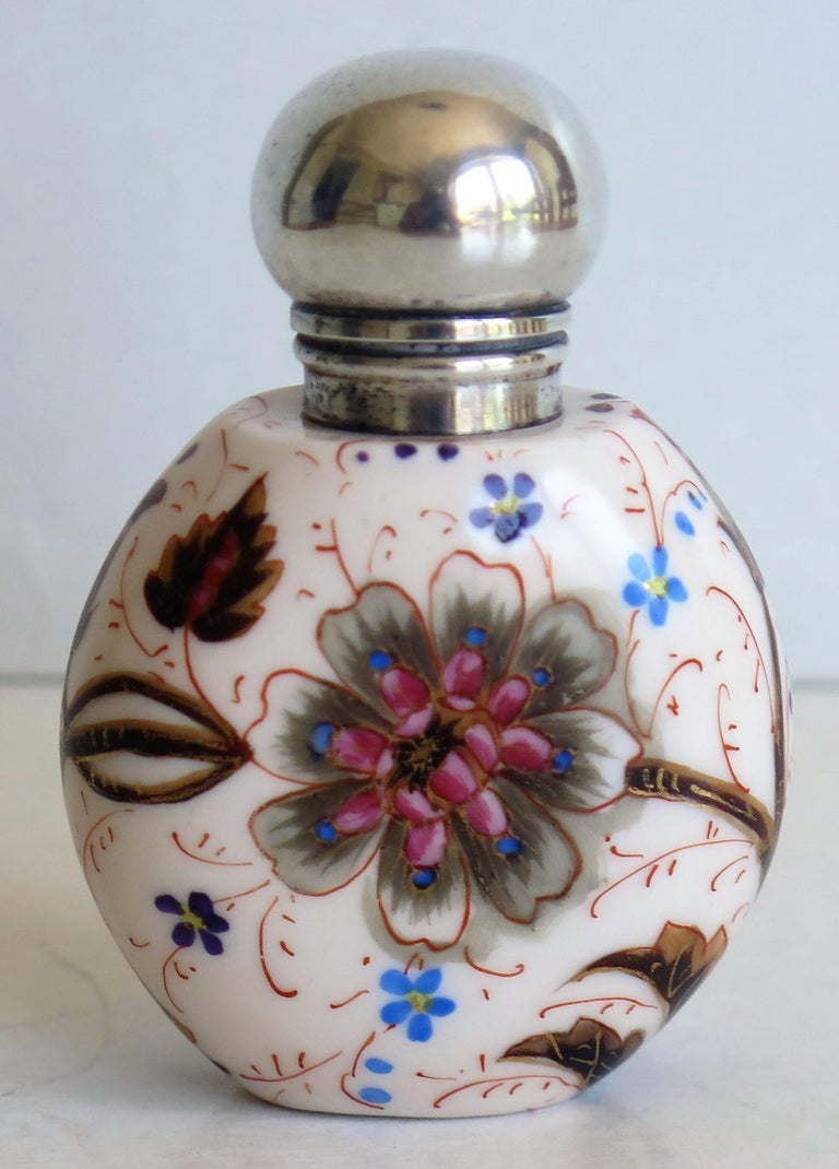 19th Century Perfume or Scent Bottle Porcelain Hand-Painted Floral ...