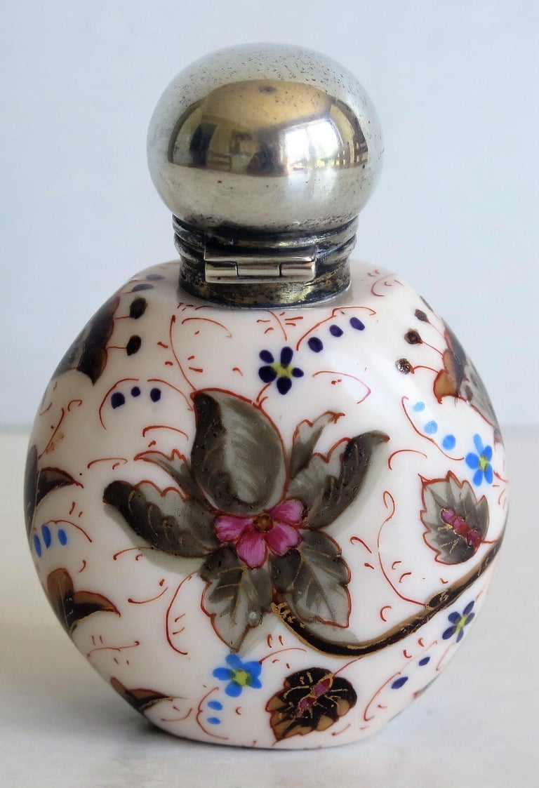 19th Century Perfume or Scent Bottle Porcelain Hand-Painted Floral ...