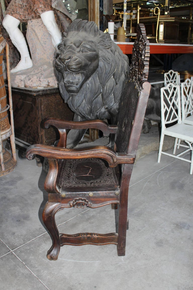 19th Century Peruvian Hand-Carved Chestnut Armchair For Sale at 1stDibs