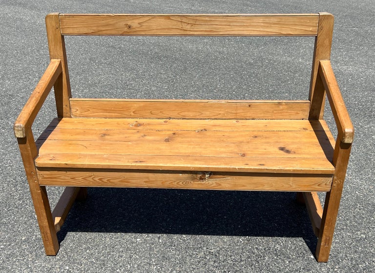 19th Century Pine Open Back Bench with Angled Arms at 1stDibs