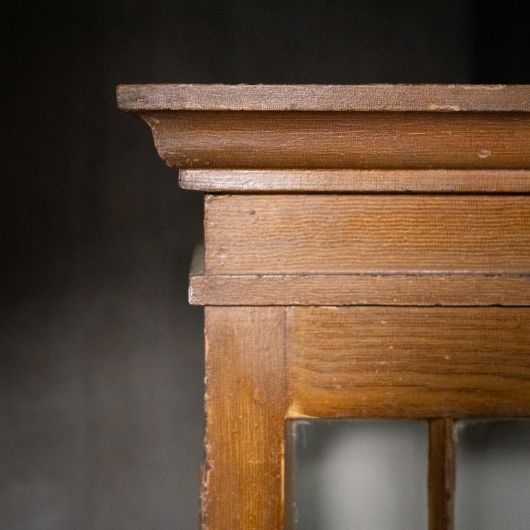 19th Century Pine Step Back Glass Door Country Cabinet For Sale at 1stDibs