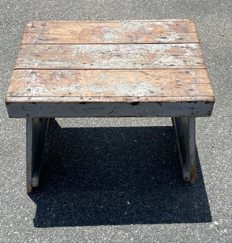19th Century Pine Stool in Old Grey Paint For Sale at 1stDibs