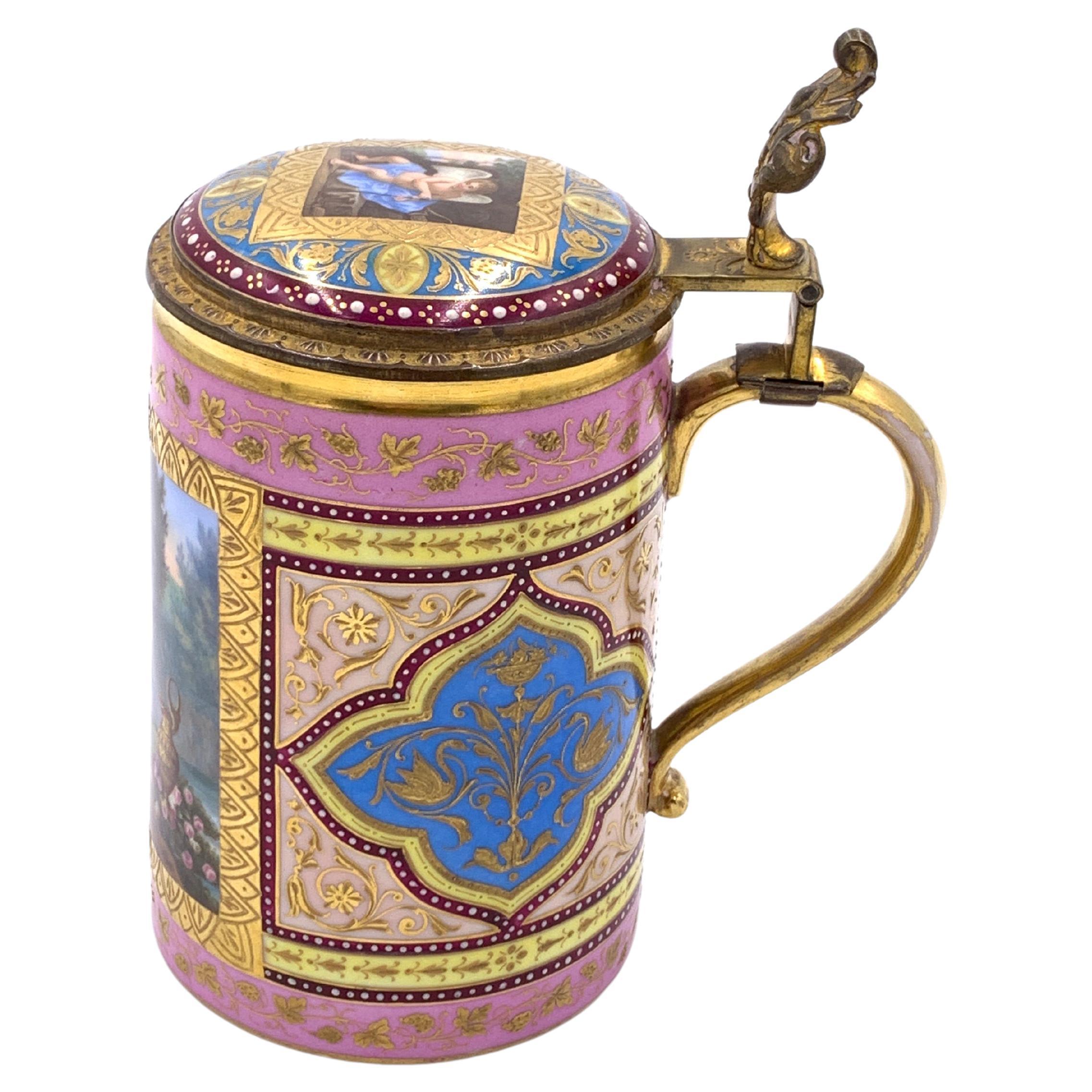 Antique Vienna Porcelain Lidded Tankard with Amor and Psyche, 19th ...