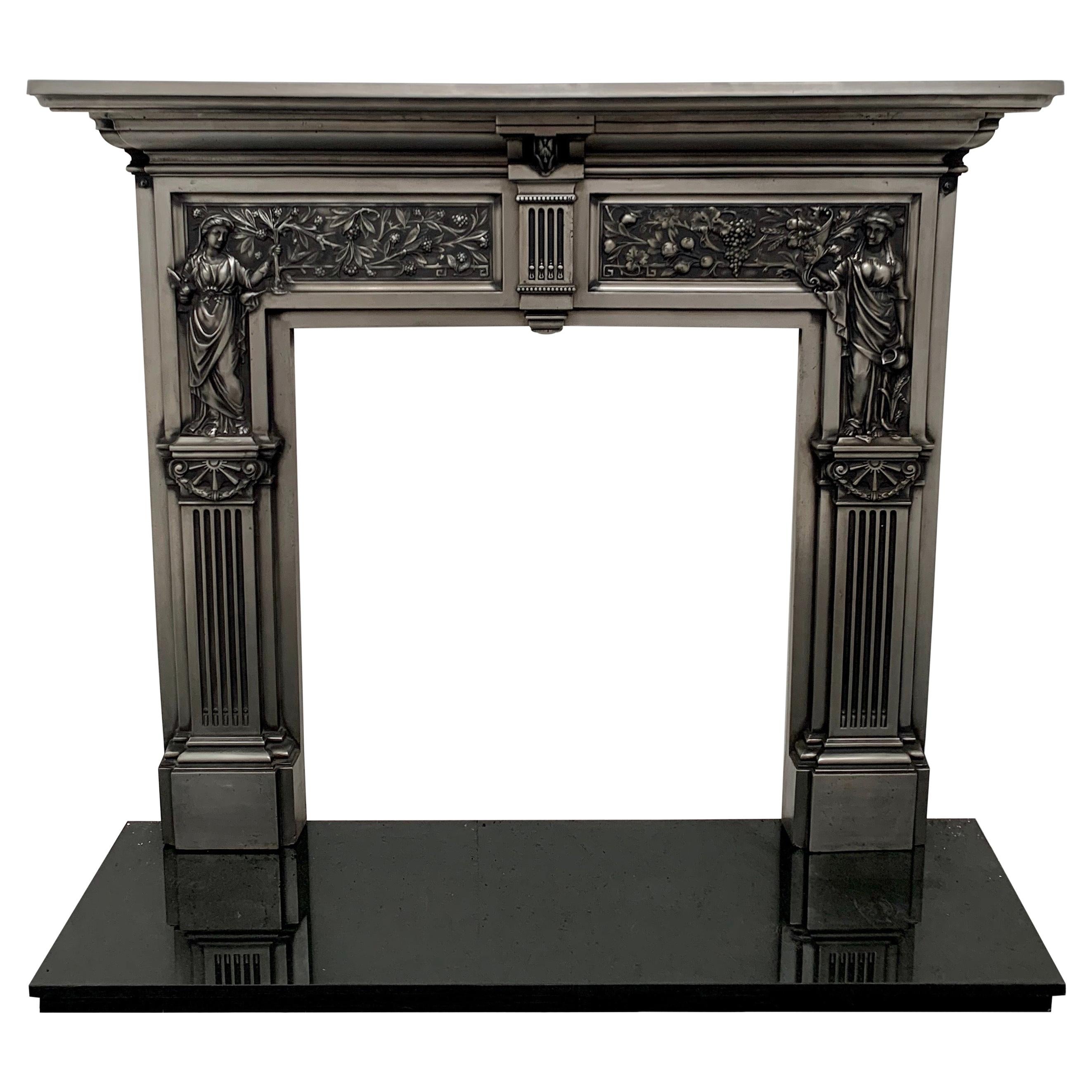 19th Century Victorian Burnished Cast Iron Fireplace Mantelpiece at 1stDibs