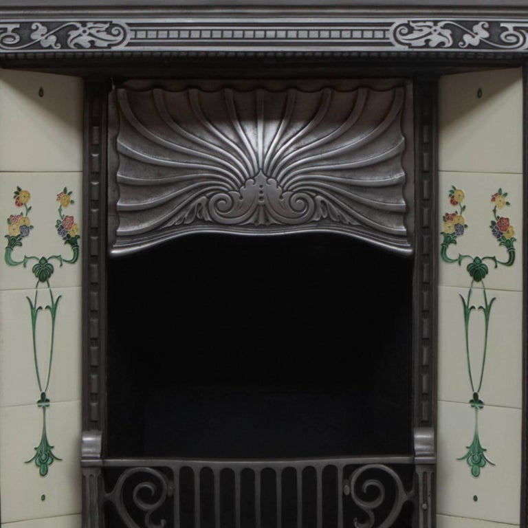 19th Century Polished Cast Iron Victorian Fireplace Surround and Tiled ...