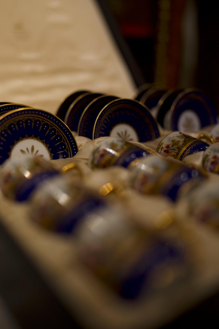 19th Century Porcelain, 12 Piece Painted Cups and Saucers Cobalt Blue ...