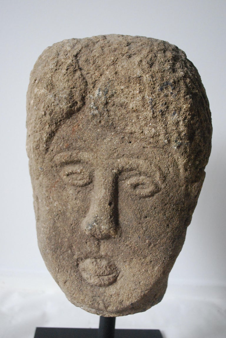 19th Century Quirky English Stone Head on Stand For Sale at 1stDibs