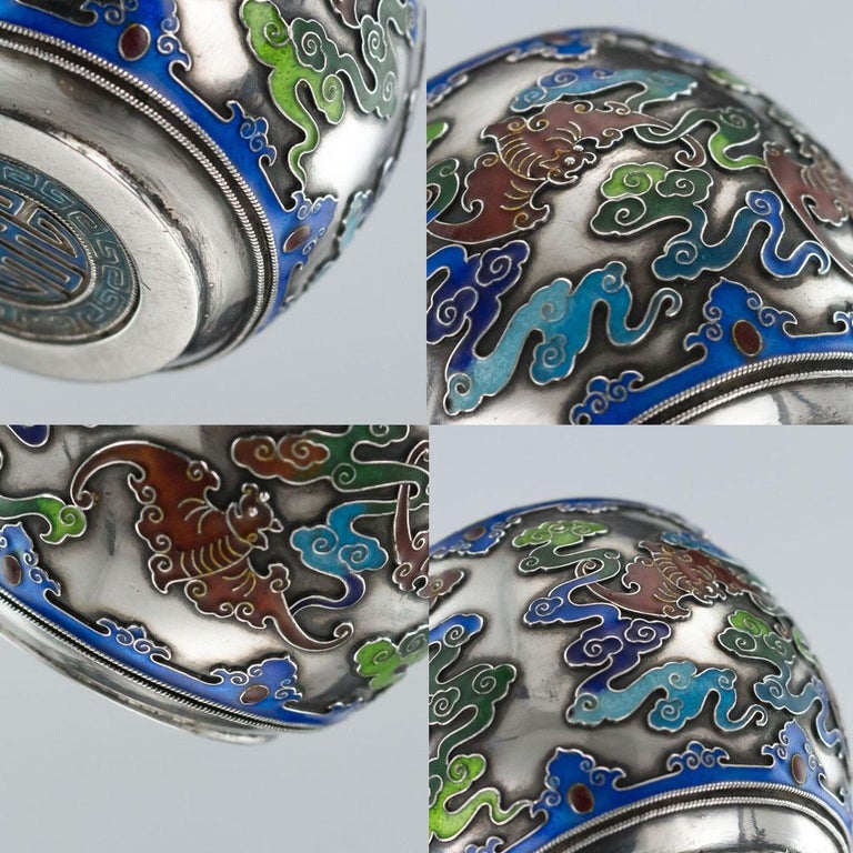 19th Century Rare Chinese Export Solid Silver and Enamel Pot, circa ...