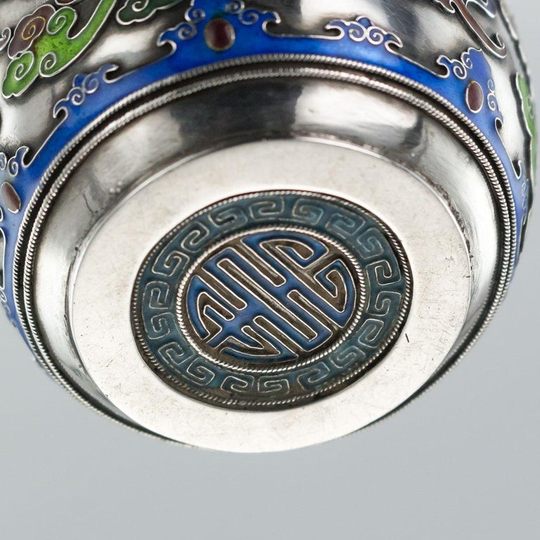 19th Century Rare Chinese Export Solid Silver and Enamel Pot, circa ...