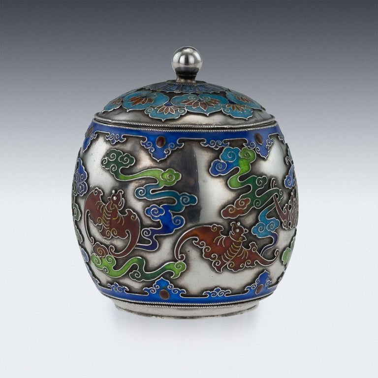 19th Century Rare Chinese Export Solid Silver and Enamel Pot, circa ...