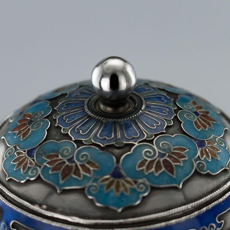 19th Century Rare Chinese Export Solid Silver and Enamel Pot, circa ...