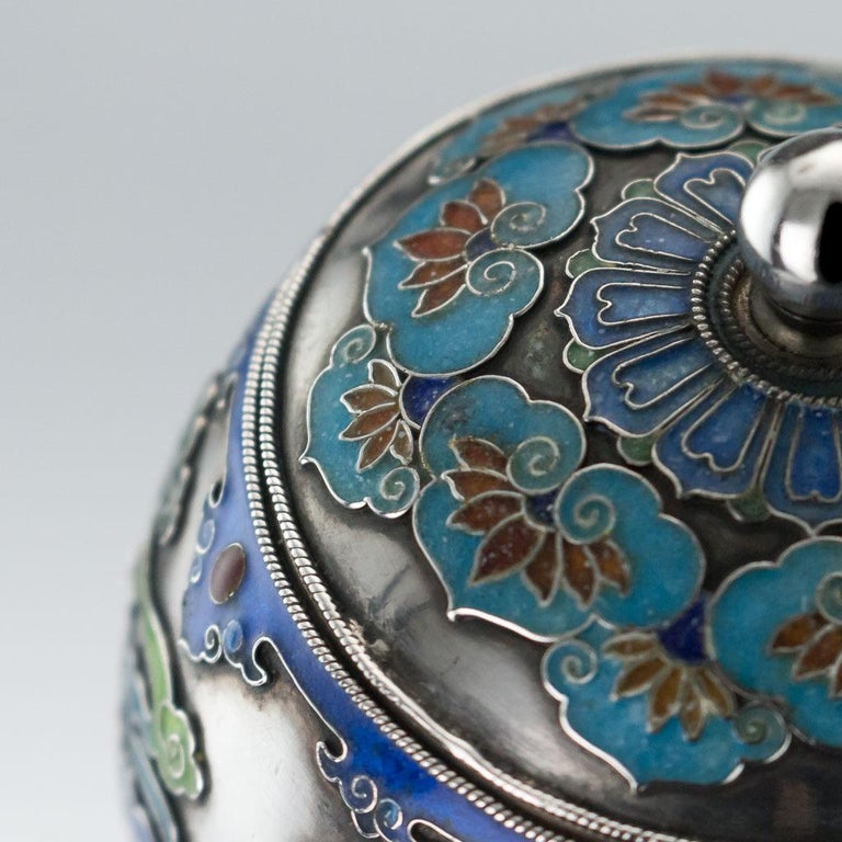 19th Century Rare Chinese Export Solid Silver and Enamel Pot, circa ...