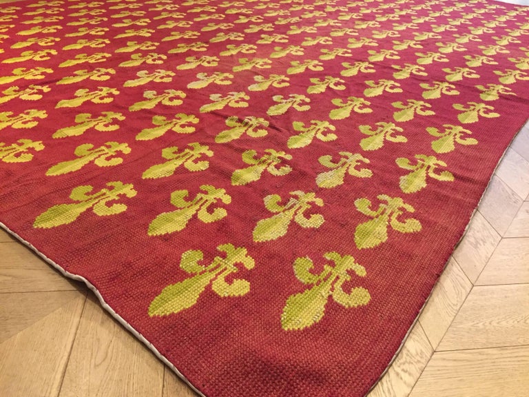 19th Century Red and Yellow Lily Embroidered France Rug, circa 1870 For ...