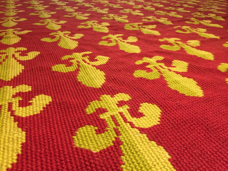 19th Century Red and Yellow Lily Embroidered France Rug, circa 1870 For ...