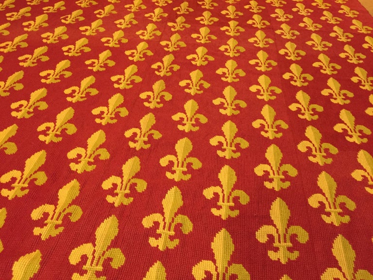 19th Century Red and Yellow Lily Embroidered France Rug, circa 1870 For ...