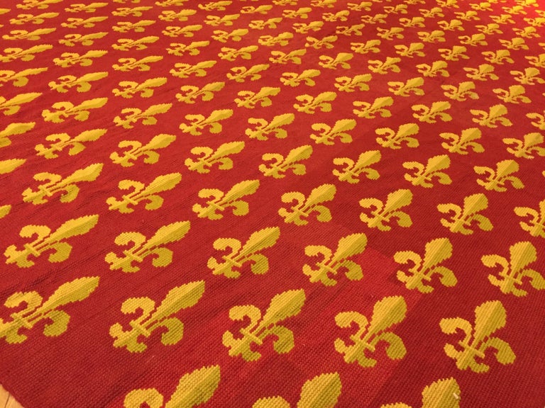 19th Century Red and Yellow Lily Embroidered France Rug, circa 1870 For ...