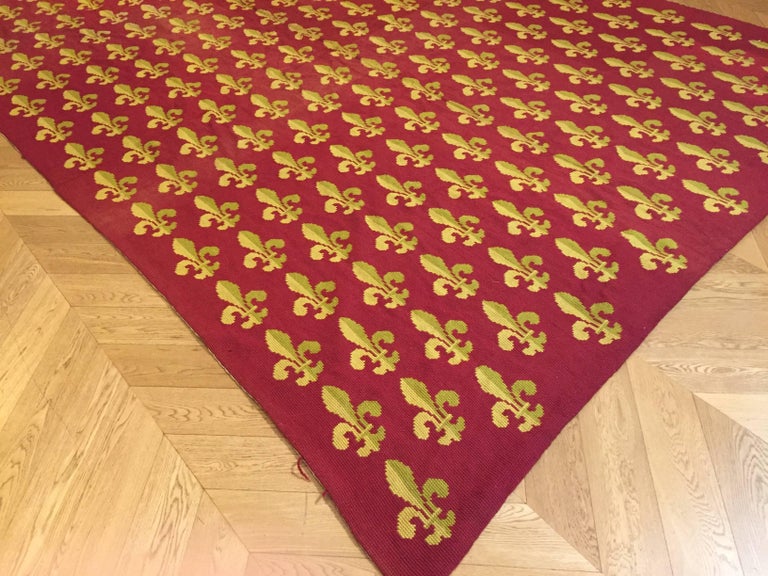 19th Century Red and Yellow Lily Embroidered France Rug, circa 1870 For ...