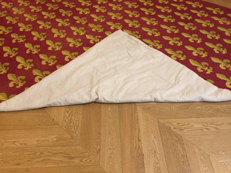 19th Century Red and Yellow Lily Embroidered France Rug, circa 1870 For ...