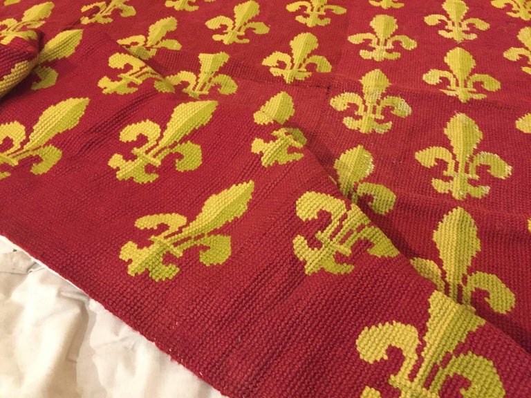 19th Century Red and Yellow Lily Embroidered France Rug, circa 1870 For ...