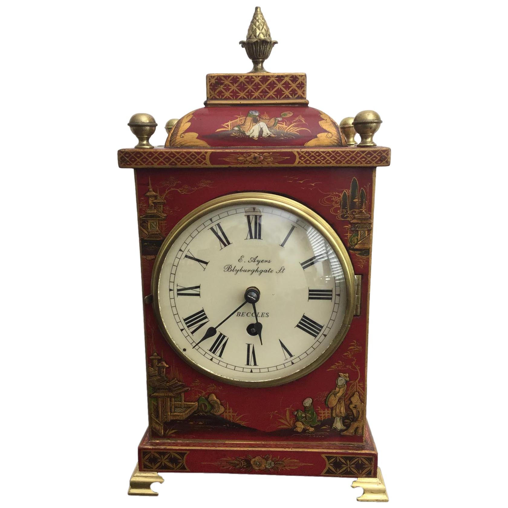 19th Century Red Chinoiserie English Bracket Clock at 1stDibs