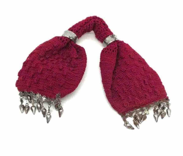 19th Century Red Coin Purse Cotton Knotted and Steel Beaded For Sale at ...