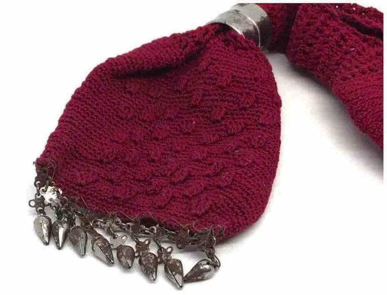 19th Century Red Coin Purse Cotton Knotted and Steel Beaded For Sale at ...