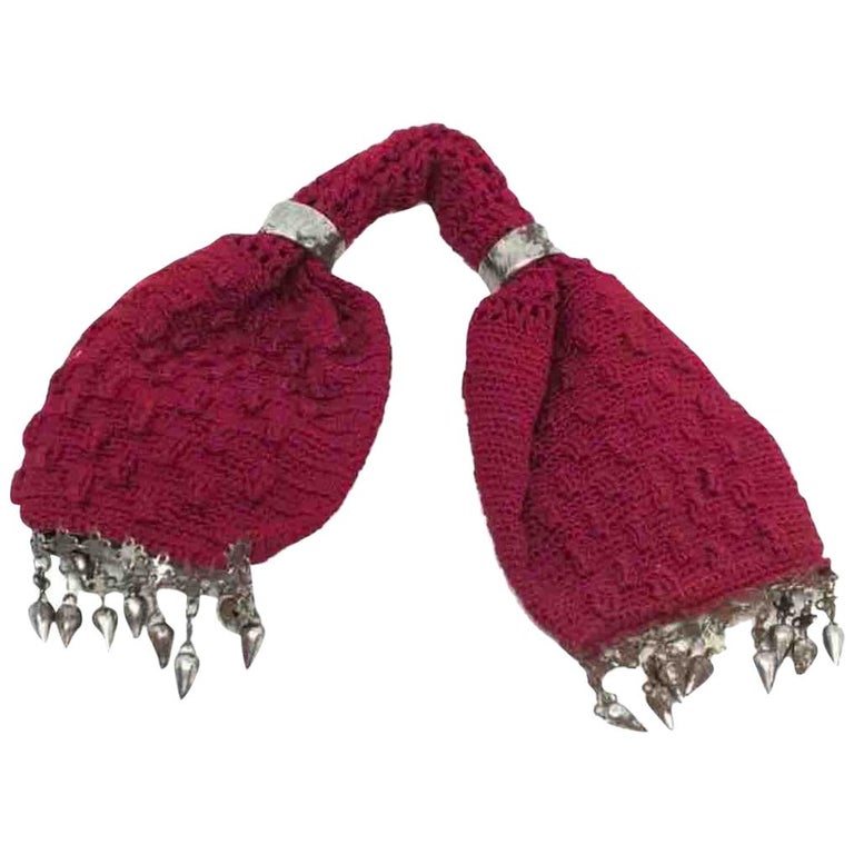 19th Century Red Coin Purse Cotton Knotted and Steel Beaded For Sale at ...