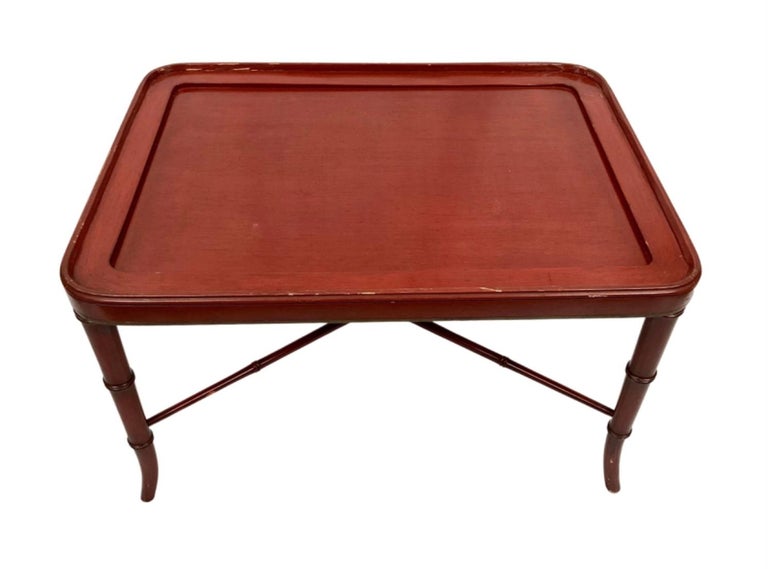 19th Century Red Lacquered Tray Table on Faux Bamboo Stand For Sale at ...