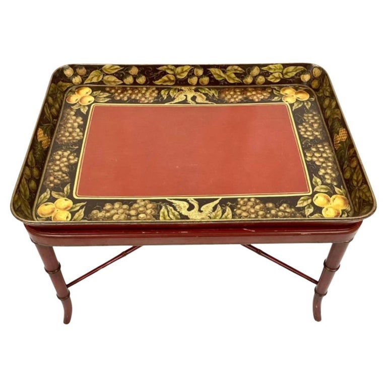19th Century Red Lacquered Tray Table on Faux Bamboo Stand For Sale at ...