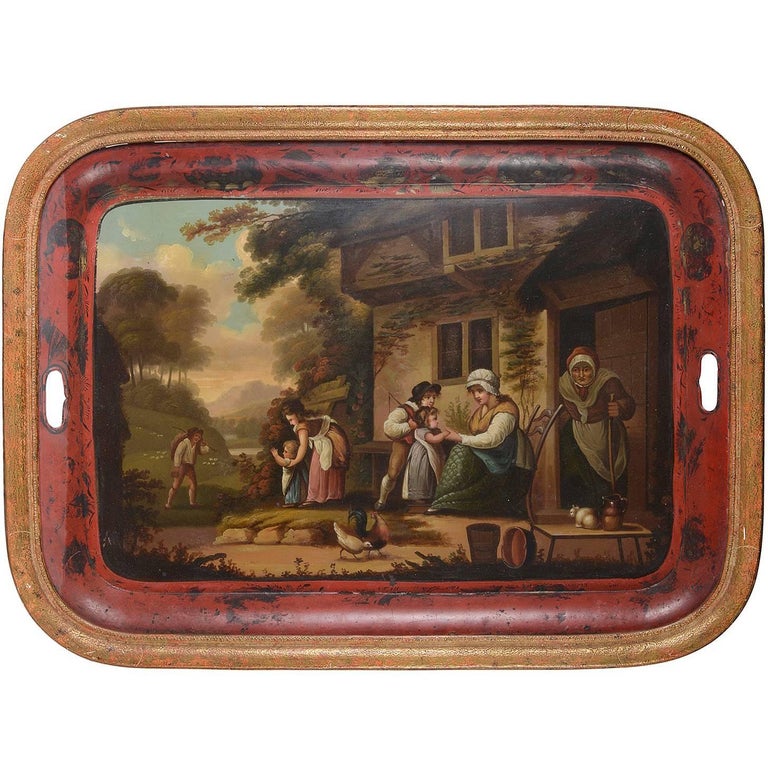 19th Century Red Tole Tray For Sale at 1stDibs