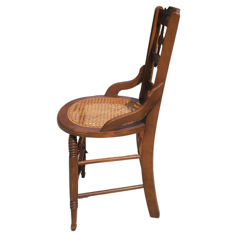 19th Century Refinished Carved Walnut and Cane Seat Eastlate Side ...